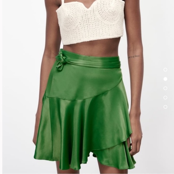 Zara | Skirts | Zara Kelly Green Satin Effect Pareo Mini Skirt | Poshmark